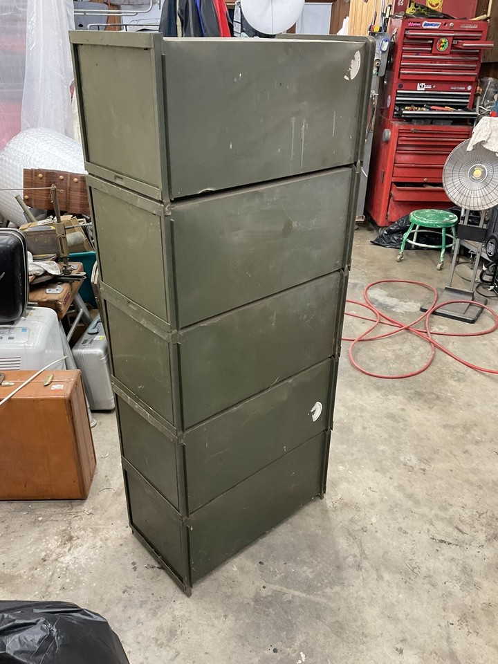 Vintage Army Green Military Stacking Modular Steel Filing Cabinet ...