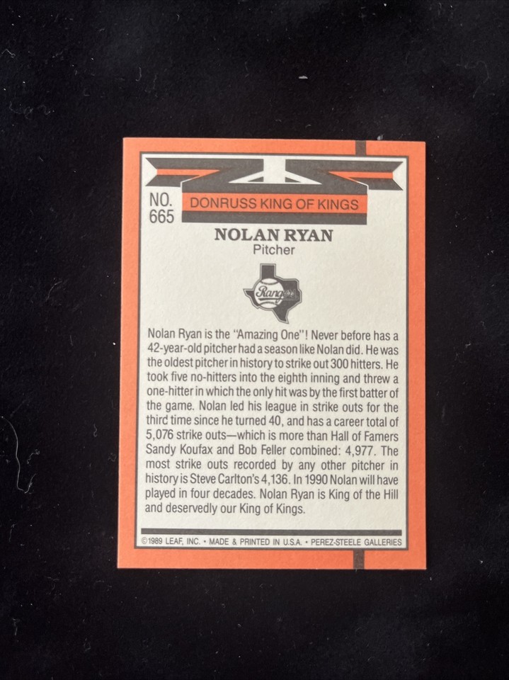 Nolan Ryan 5000k error card. Card #659 front. Card #665 back. Rare. | eBay