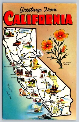 Postcard California Greetings Map 24M | eBay
