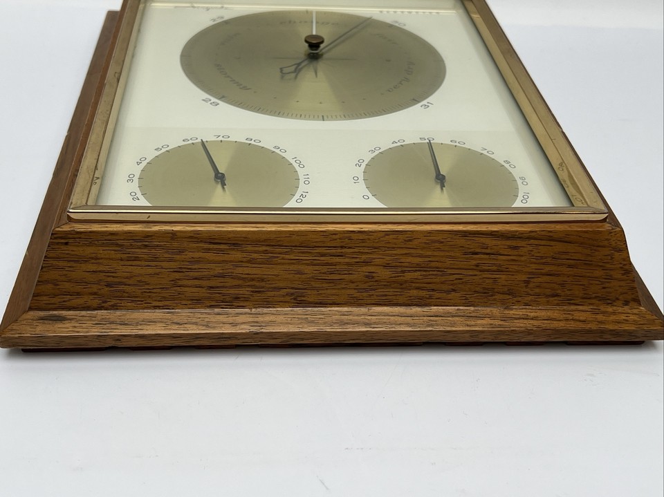Vintage MidCentury Airguide Walnut and Brass Weather Station Airguide ...