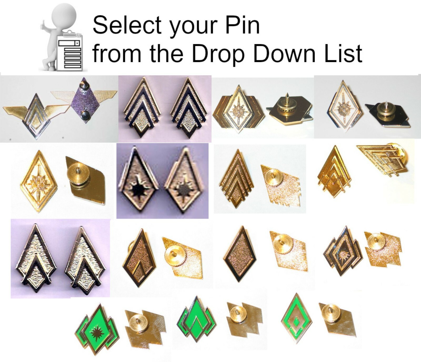 U Pick Battlestar Galactica Uniform Rank Pin/Pip Sets of 2— Your Choice ...