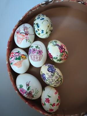 Hand Painted Floral Baskets Real Egg Shell Collectible Lot of 8 Vintage ...