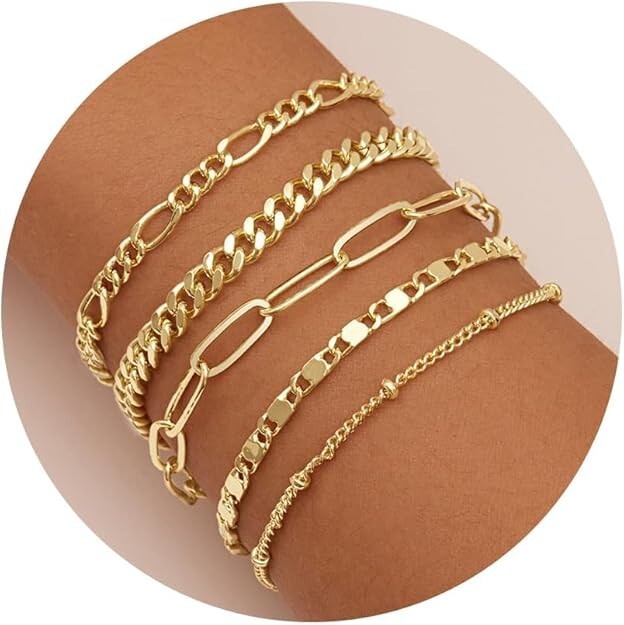 Gold Bracelets for Women Trendy, Dainty 14K Gold Plated Bracelet Stack ...
