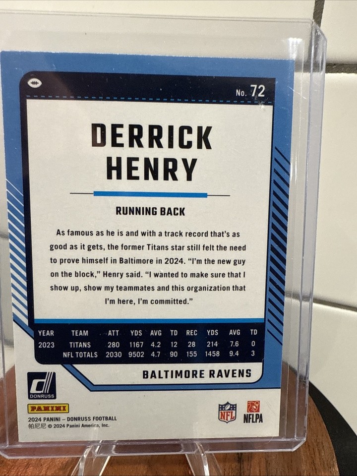 2024 Panini Donruss Derrick Henry Purple #'d /500 Color Match Baltimore ...