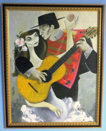 MCM Oil Painting of a Flamenco Couple by Samual Gans (b. 1943) | eBay