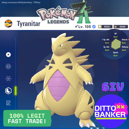 Pokemon Legends ZA SHINY TYRANITAR Lv.100 Adamant/6IV FAST Tradė Ready | eBay