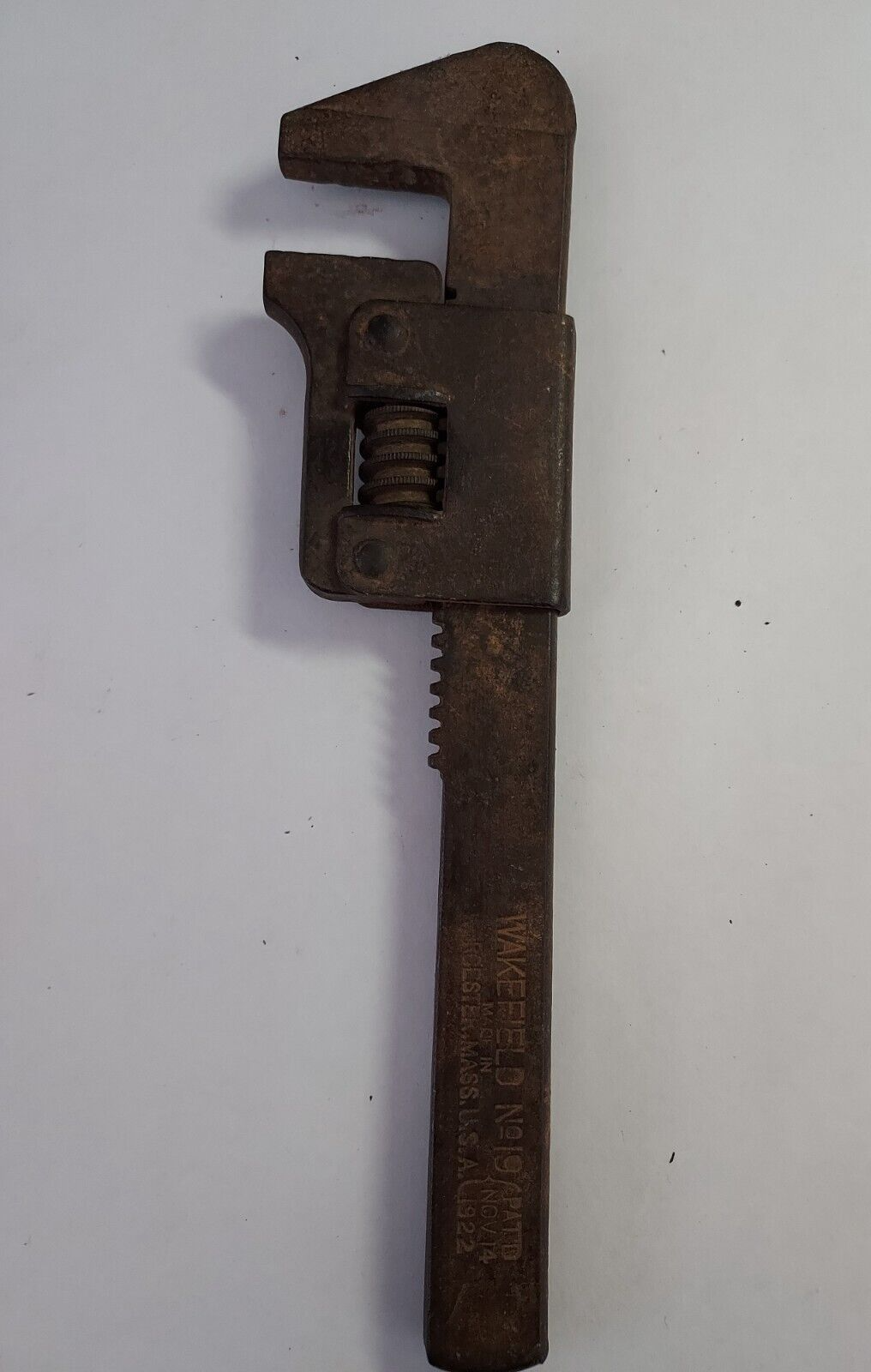 Vintage WAKEFIELD No. 19 Adjustable Wrench 9" Cycle Wrench Patent Nov ...