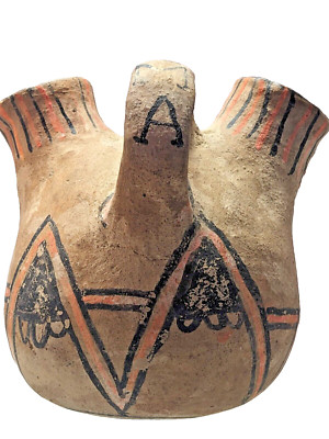 Mojave Yuma Pottery Bowl Jug Native American 2 spouts Handle painted ...