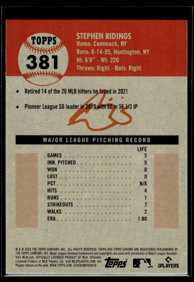 Stephen Ridings 2022 Topps Chrome Platinum Anniversary X-Fractor Card ...