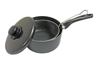 MADE IN UK Aluminium 20cm Non Stick Chip Pan with Basket Fryer Saucepan ...