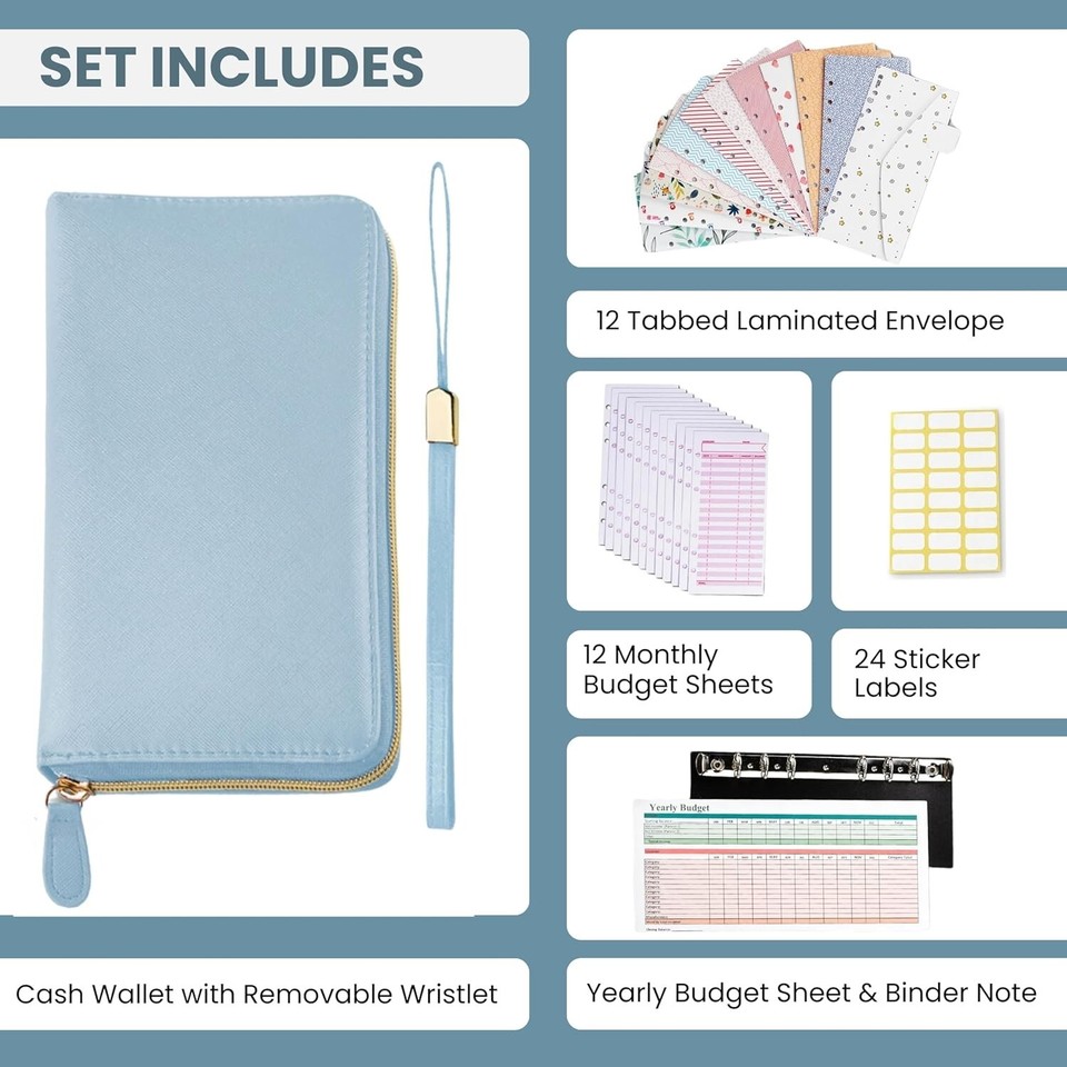 Cash Envelope Wallet Azure All in One Budget System with 12x Tabbed ...