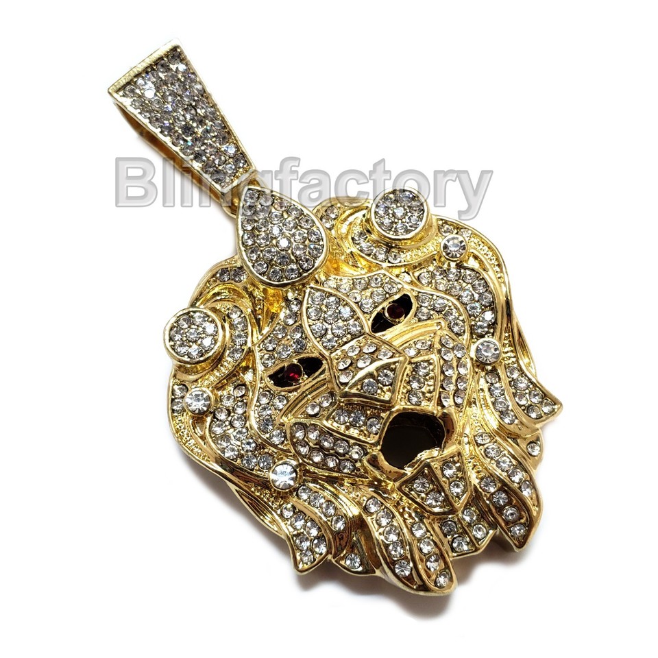 Hip Hop Iced Gold Tone Lion Head & 18" Iced Rollie Link Choker Chain ...