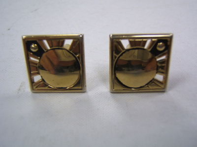 Swank gold-look Square Cufflinks w/ reflective circle Vintage Retro MCM ...