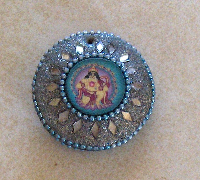 Vintage Round Pendant Indian Mirrors Blue Silver Hindu God Thick Bead ...