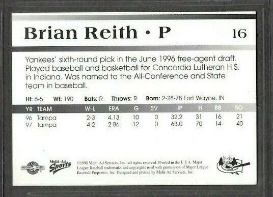 1998 Multi-Ad Sports #16 Brian Reith Signed Autograph Baseball Card | eBay