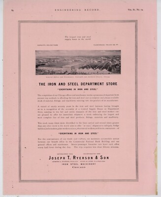 1910 Joseph T. Ryerson & Son Ad, F&B of Page on Light Cardstock ...