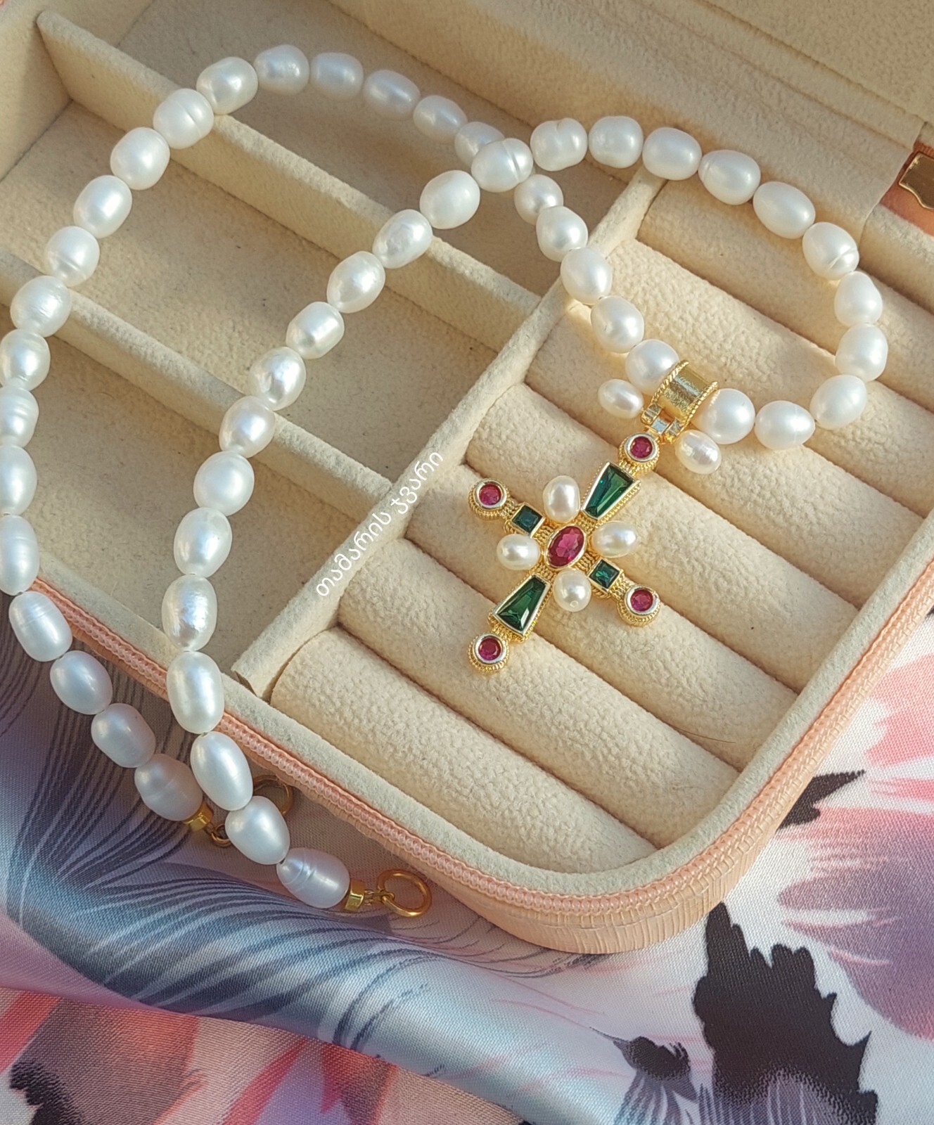 freshwater pearl necklace with Silver cross Georgian King Tamar ancient ...