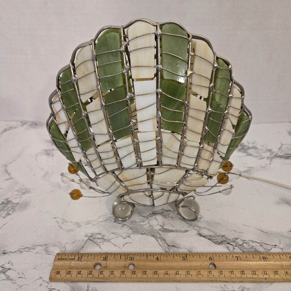 VTG 7" Wired Glass Clamshell Night Light Table Lamp Handmade Chorded | eBay