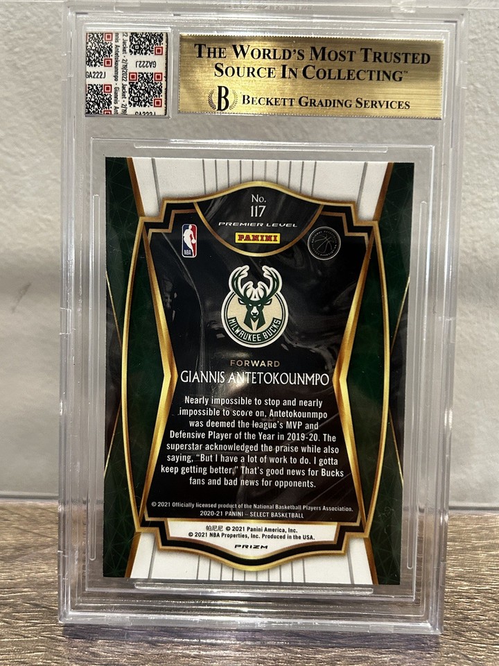 2020 Select Prizm Blue Giannis Antentokounpo BGS 9.5 Player Worn All ...