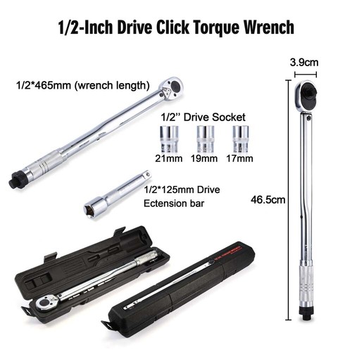 Ratcheting Torque Wrench 1/2" Square Drive 28-210Nm with Extension Bar ...
