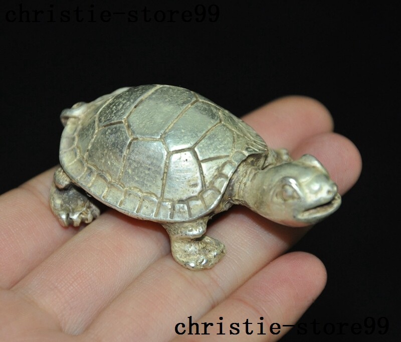 2"China Chinese Tibetan silver Feng Shui animal longevity turtle ...