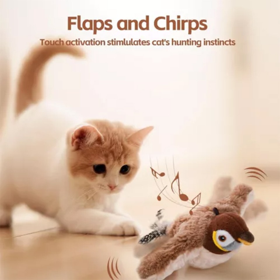 Electronic Interactive Flying Bird Cat Toy Flapping Wings Sparrow ...
