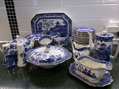 Burleigh ware England Willow pattern Dinner Set setting for 6-PICK UP ...