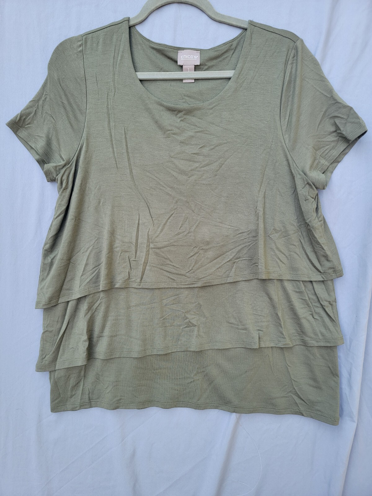 Chico’s Size 1 Women's Short Sleeve Shirt Green Layered Jersey Modal ...