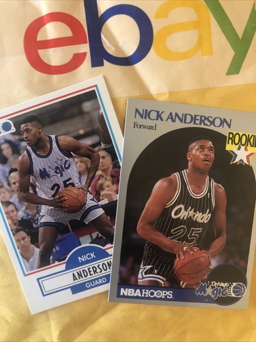 1990-91 Hoops #214,Fleer #132 Nick Anderson RC Rookie Orlando Magic ...
