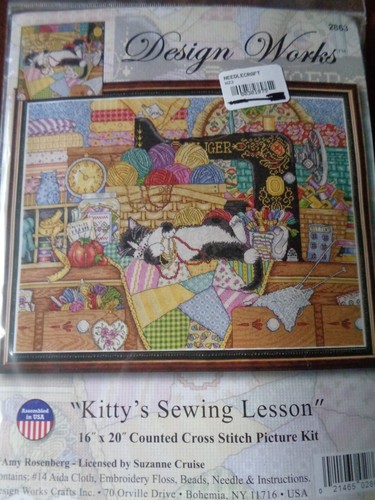 DESIGN WORKS CROSS STITCH KITTY'S SEWING LESSON KIT #2863 | eBay