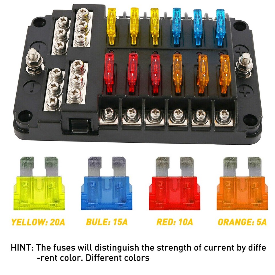 12 Way Blade Box Fuse Block Holder w/ LED 12V Car Boat Power ...