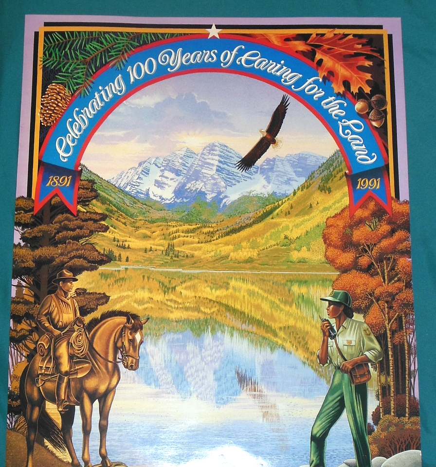 Vtg U.S. FOREST SERVICE Poster Celebrating 100 Years of Caring ...1891 ...