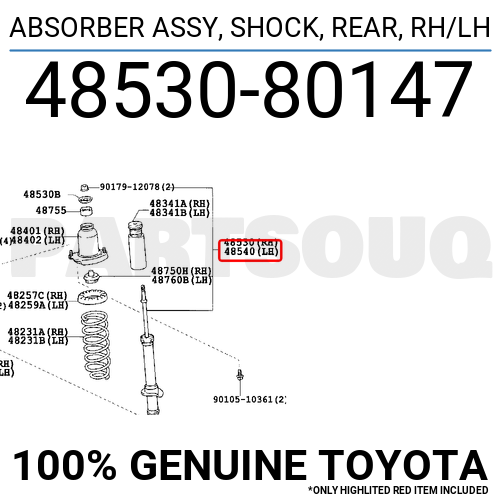 4853080147 Genuine Toyota ABSORBER ASSY, SHOCK, REAR, RH/LH 48530-80147 ...
