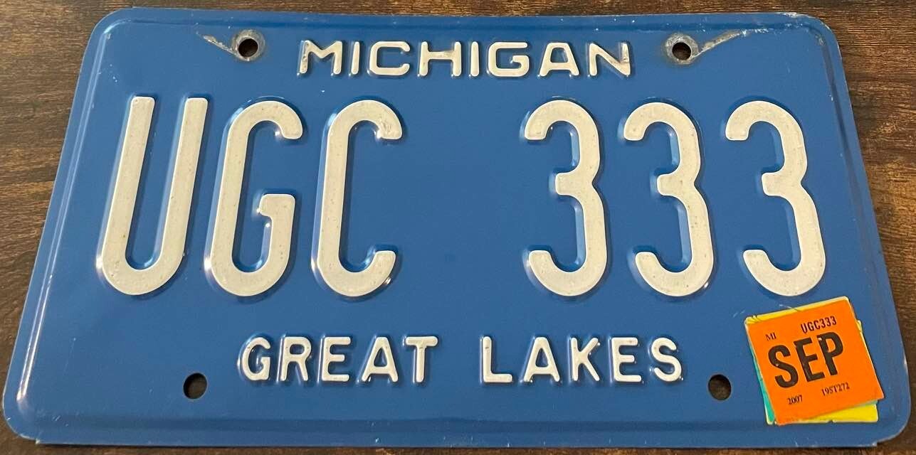 2007 Michigan Vintage License Plate UGC 333 Repeating Good Number ...