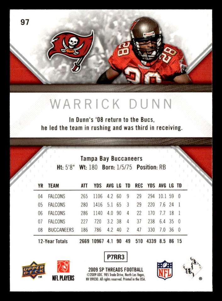Warrick Dunn 2009 SP Threads Card #97 Tampa Bay Buccaneers | eBay