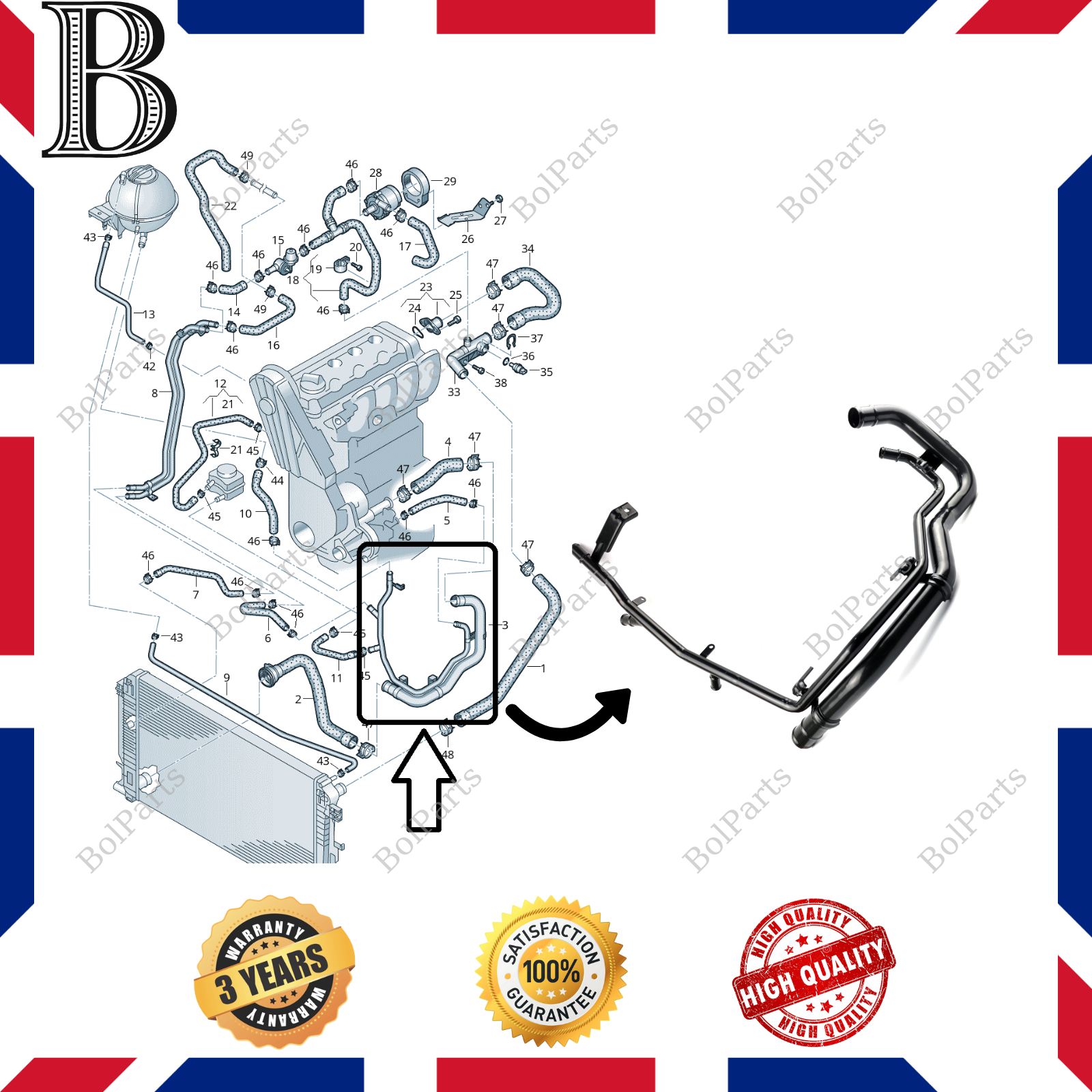 Radiator Water Coolant Metal Pipe for Volkswagen VW CRAFTER 2.5 TDI ...