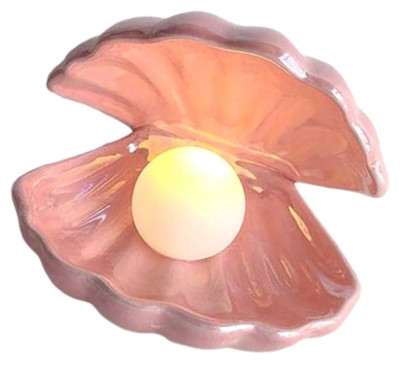 PEARL SHELL LED CERAMIC MERMAID CLAMSHELL LIGHT / LAMP - PINK / PEARL ...