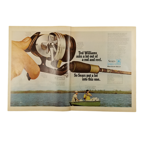 1969 Sears Sports Center Vintage Print Ad 2 Page Ted Williams Fishing ...