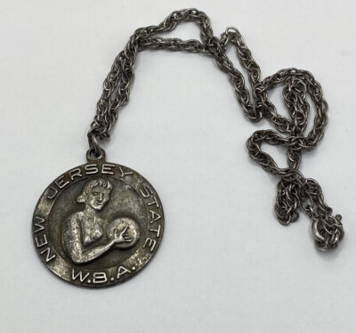VINTAGE BRADSHAW STERLING SILVER NJ STATE WBA MEDAL PENDANT CHAIN ...