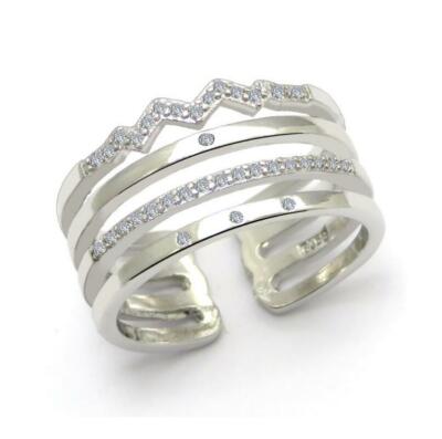 W-Shape Silver Pave 1.Ct Cubic Zirconia Adjustable Wave Band Ring | eBay