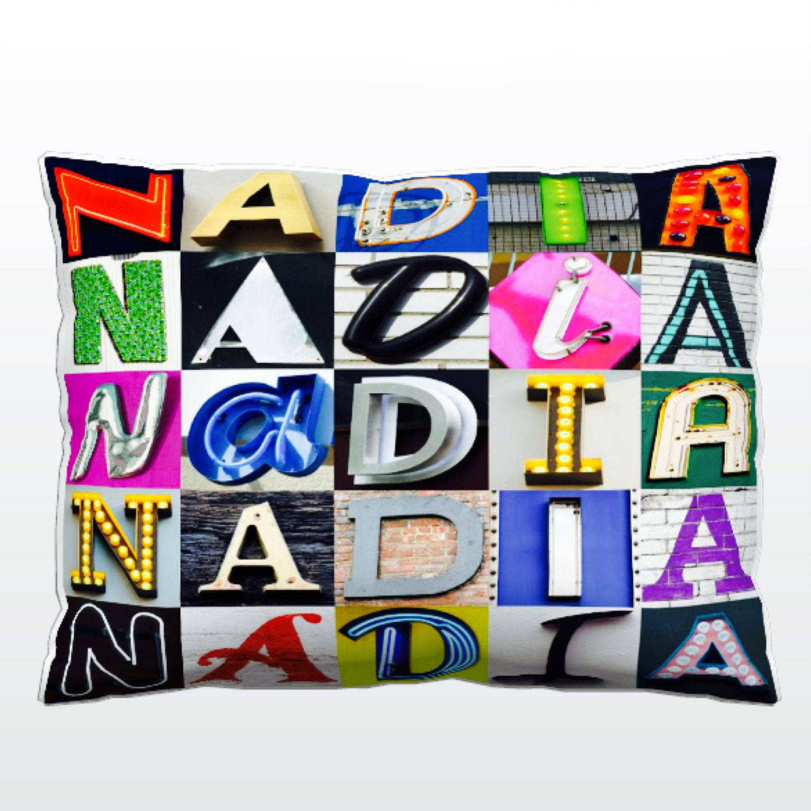 Personalized Pillow featuring the name NADIA in photos of actual sign ...