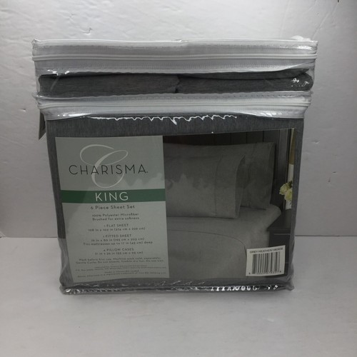 Charisma King 6Pc Sheet Set Grey Heather Polyester Microfiber Brushed ...
