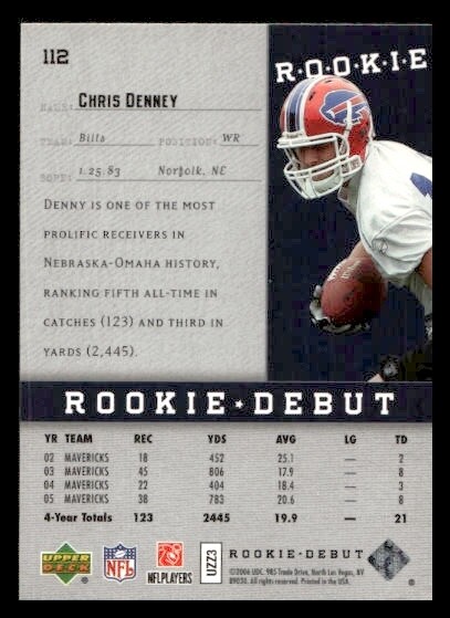 2006 Upper Deck Rookie Debut #112 Chris Denney Rookie Bills | eBay