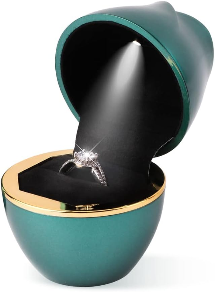 Green Ring Box LED Ring Case Rose Jewelry Box for Proposal Engagement ...