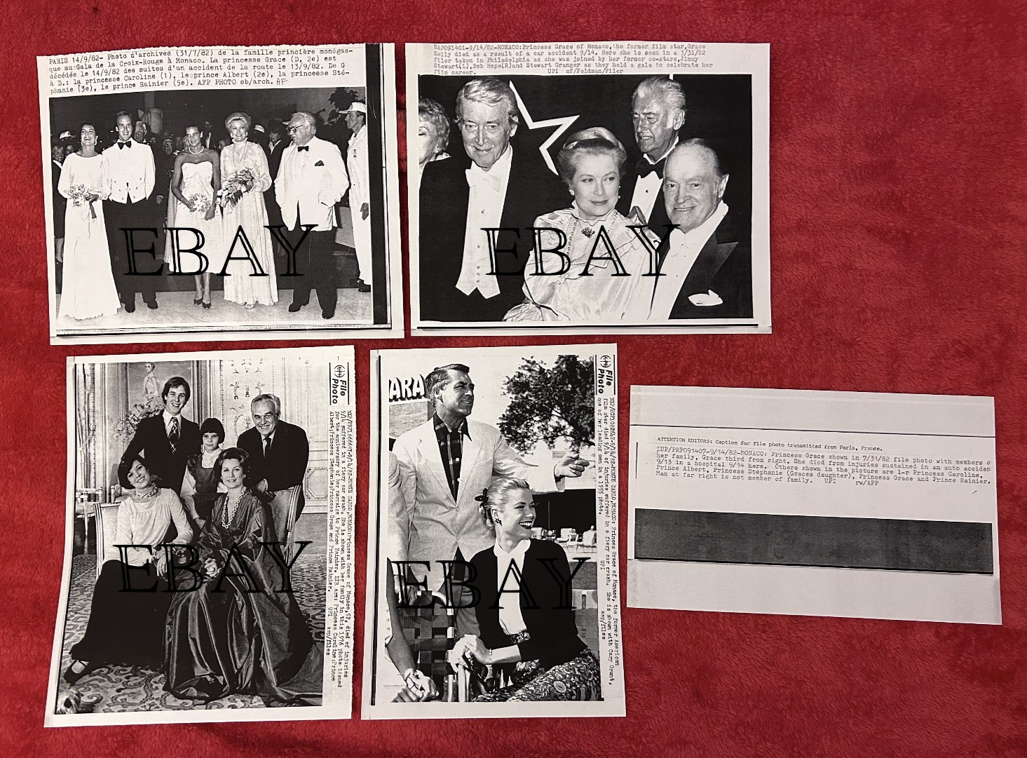 PRINCESS GRACE KELLY four UPI wire photos w/ family JImmy Stewart Cary ...