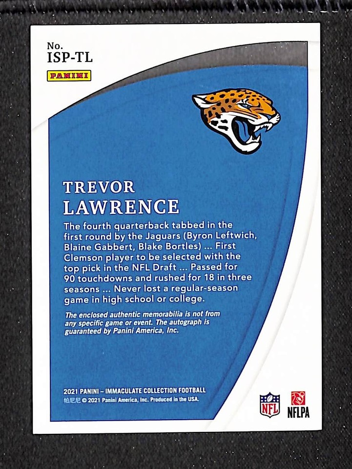 Trevor Lawrence 2021 Immaculate Signature Patches Rookie Gold #ISP-TL ...