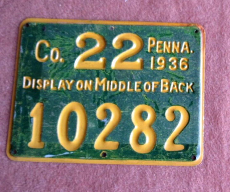 Vintage Pennsylvania Hunting License 1936 Metal Embossed License County ...