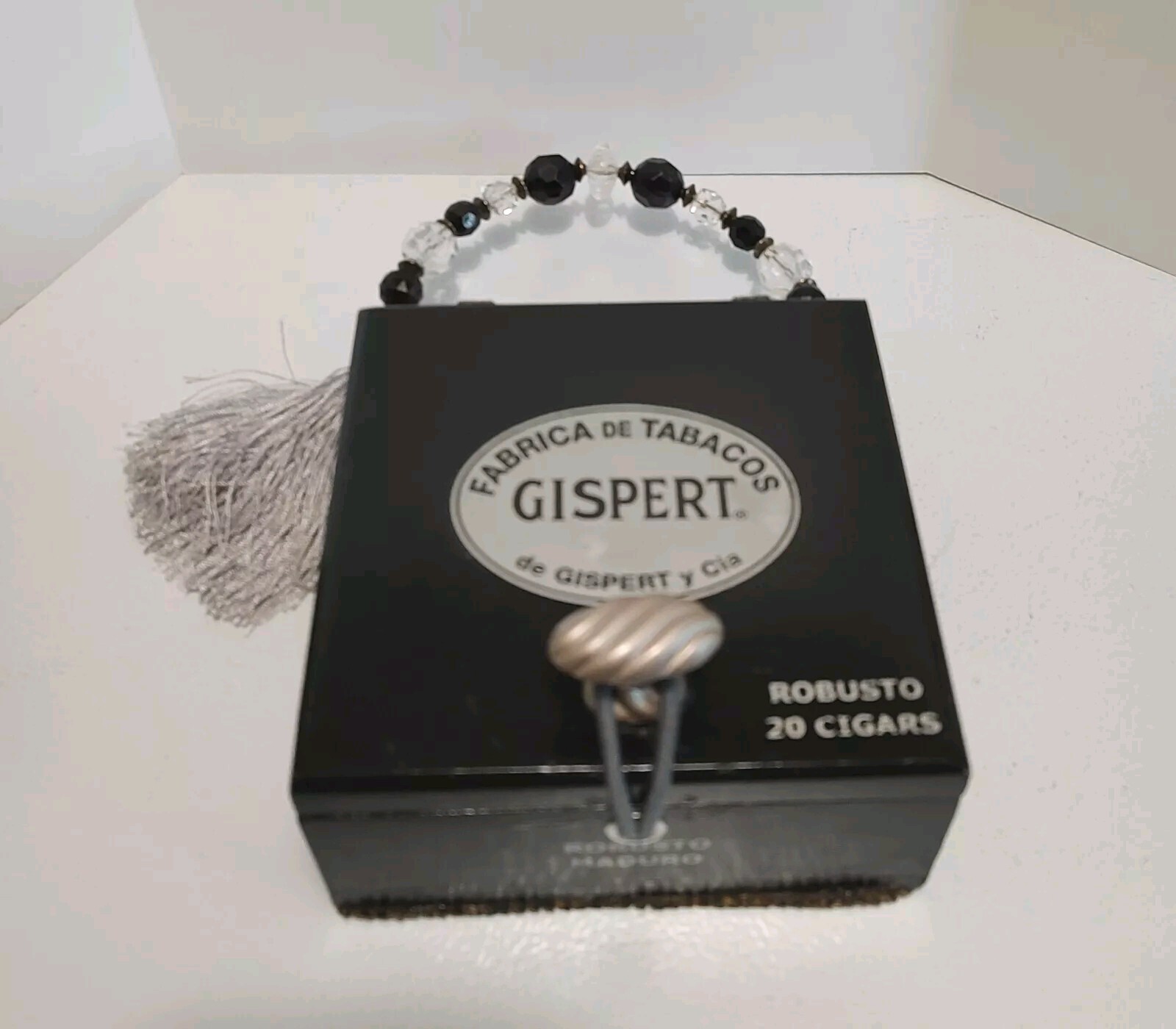 Gispert Fabrica De Tabacos Cigar Box Handbag Black Purse Bead Handle ...