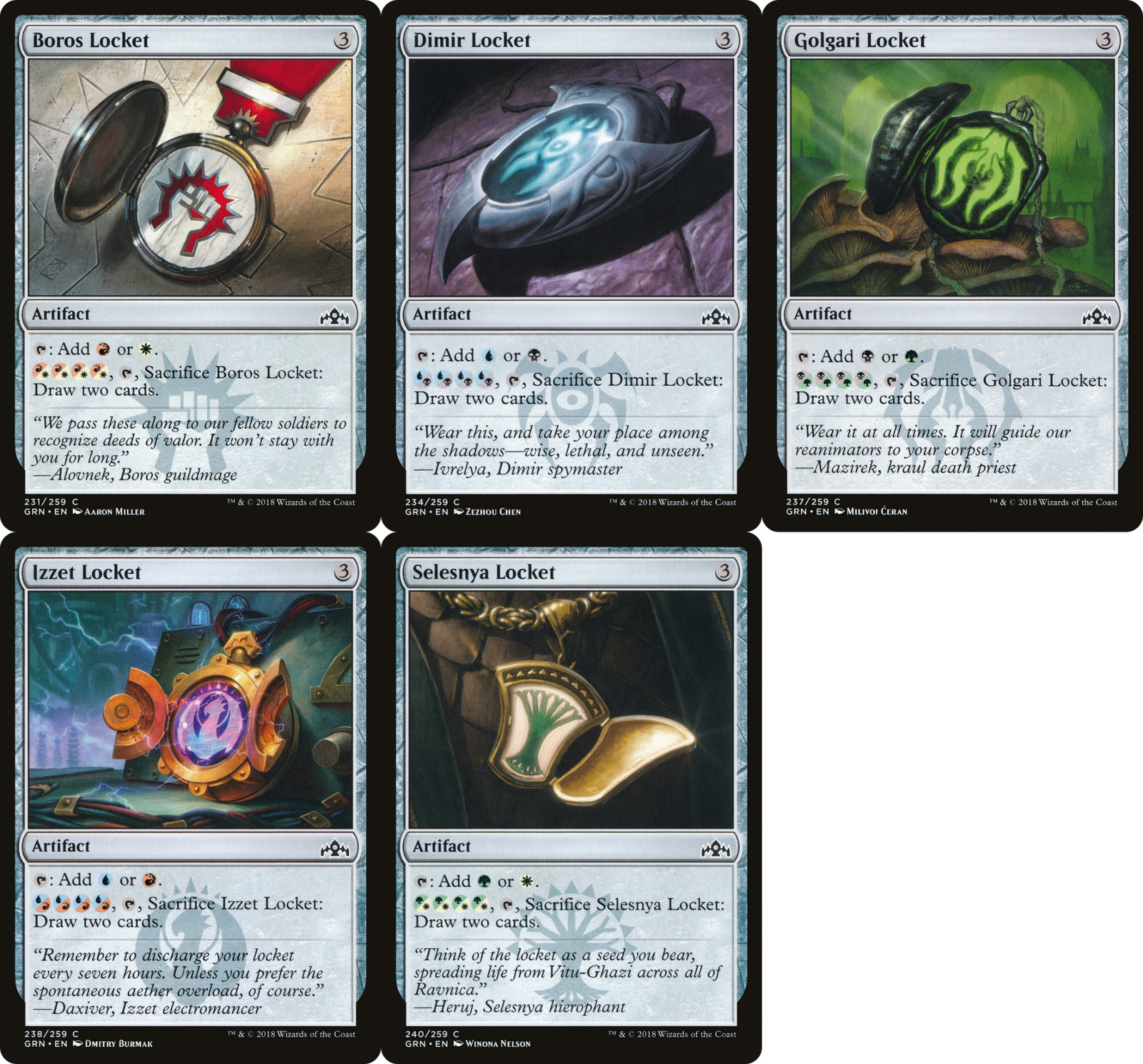 EDH ARTIFACT MANA ~mtg Set of 10 Ravnica Locket Boros Dimir Rakdos ...