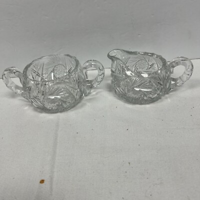 Crystal Cream and Sugar Set, Pinwheel or Buzz Saw Pattern with Hobstar ...